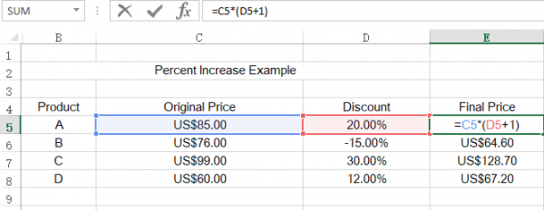 How to Apply a Percent Increase or Decrease to Values in Excel